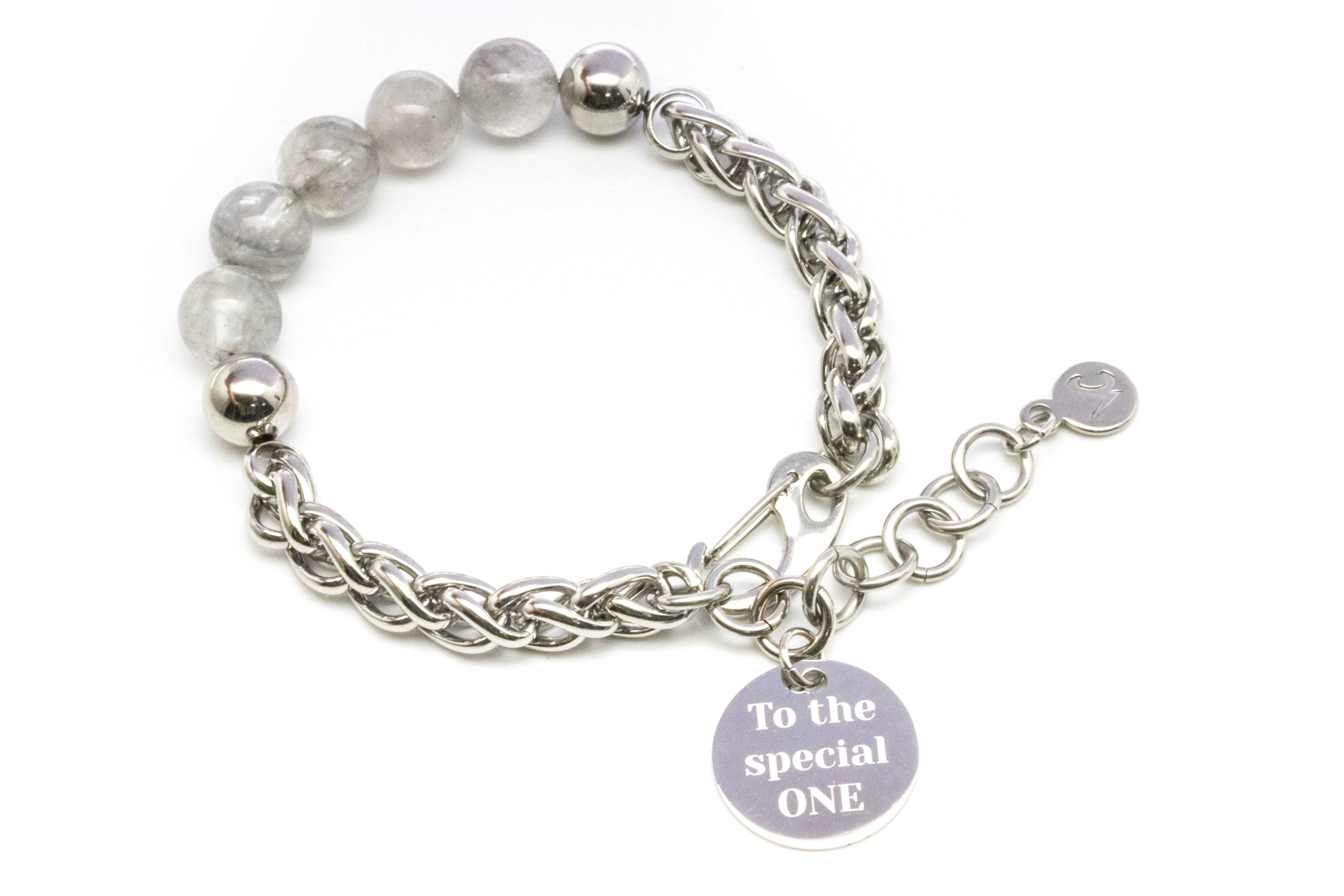 Changeless Engraving Gemstone Bracelet - Grey Quartz – VC Walker